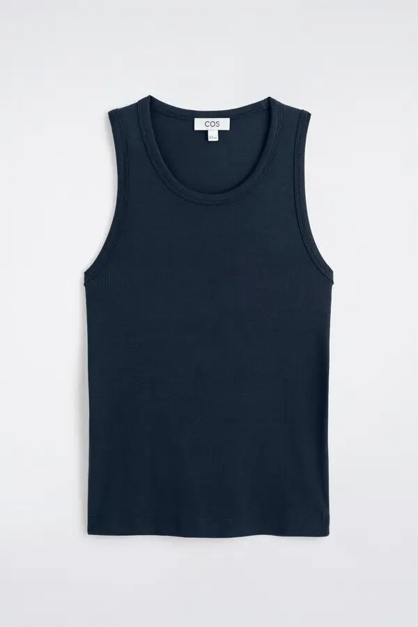Cos Slim Ribbed Cotton Tank Top - Navy