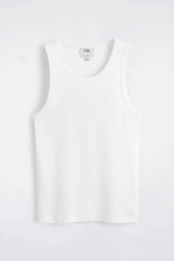 Cos Slim Ribbed Cotton Tank Top - White