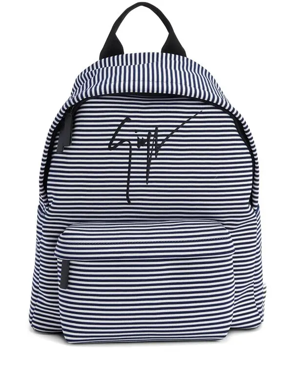 GIUSEPPE ZANOTTI Striped Backpack With Embroidered Logo - Blue