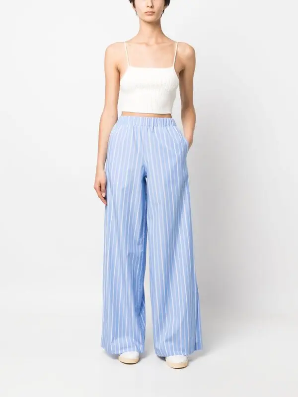 WOERA Striped Cotton Palazzo Pants