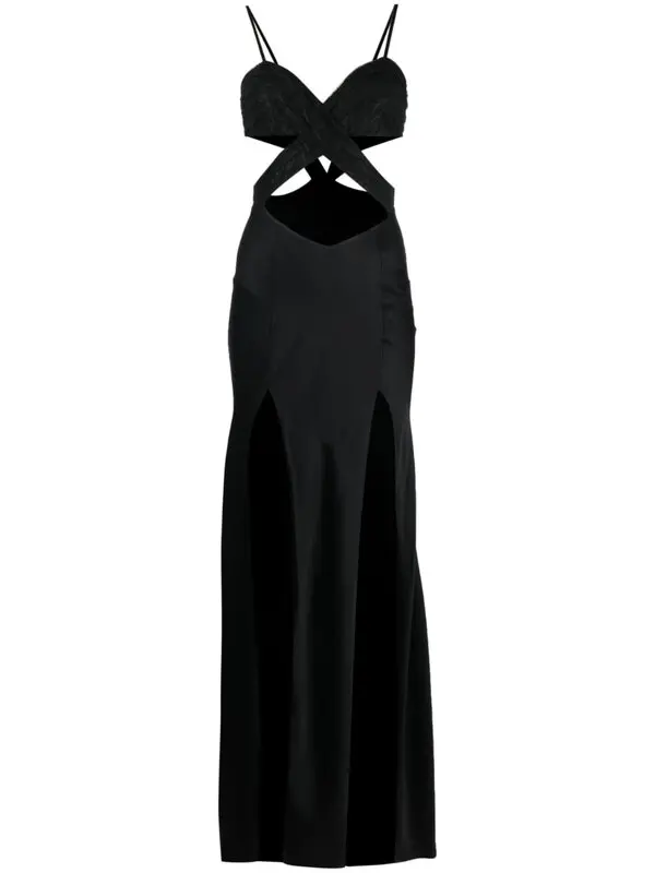 Amen Chantilly Lace Cut-out Gown - Black