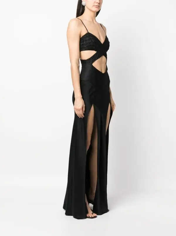 Amen Chantilly Lace Cut-out Gown - Black