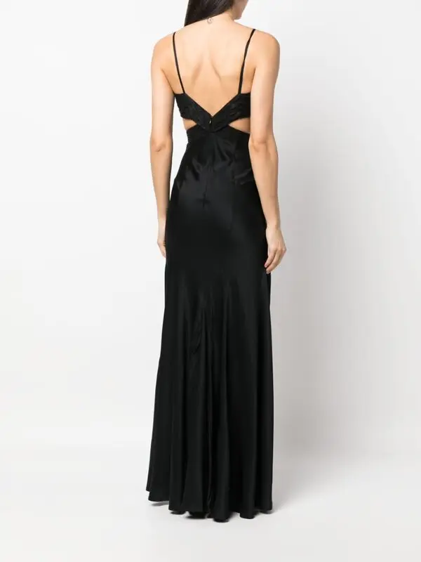 Amen Chantilly Lace Cut-out Gown - Black