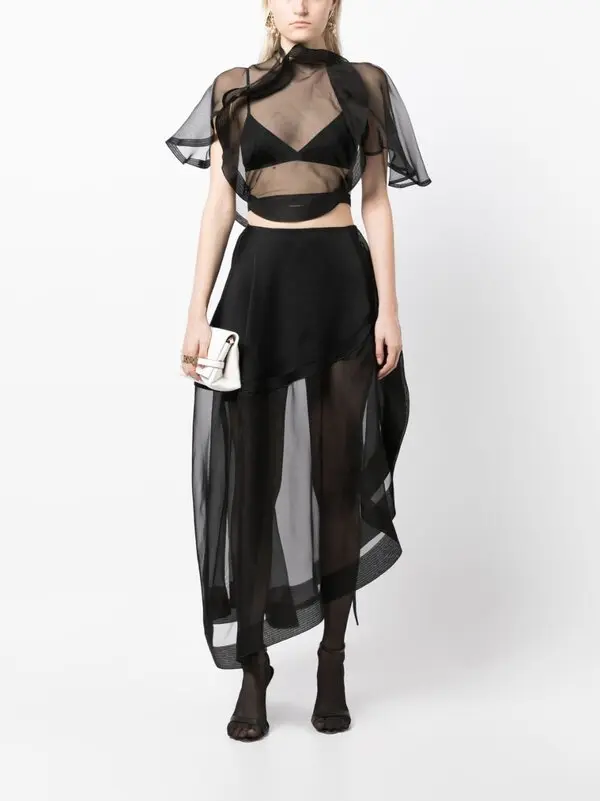 Victoria Beckham Asymmetric Semi-sheer Cropped Top