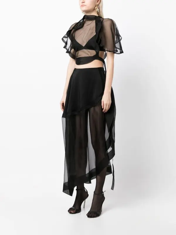 Victoria Beckham Asymmetric Semi-sheer Cropped Top