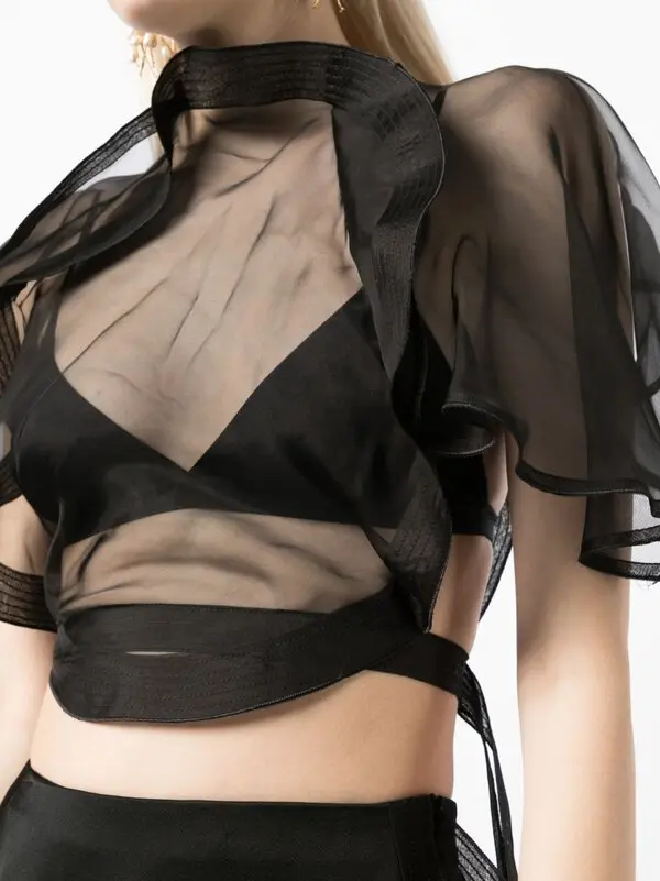 Victoria Beckham Asymmetric Semi-sheer Cropped Top