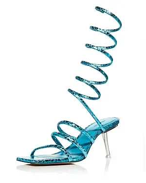Cult Gaia Kacey Strappy Ankle Wrap High Heel Sandals In Deep Oasis
