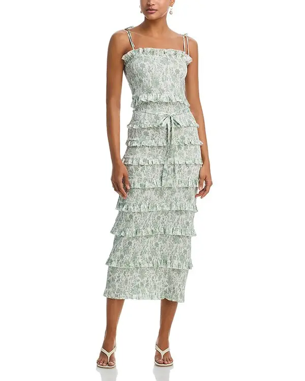 V. CHAPMAN Lily Smocked Midi Dress - Sage Toile