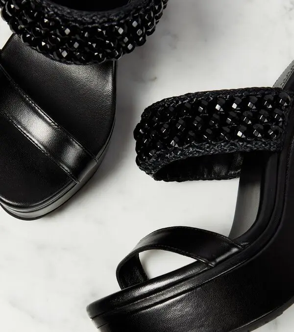 JIMMY CHOO Amoure Wedge 130 Leather Sandals - Black