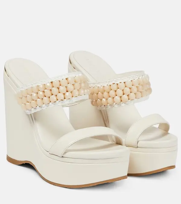 JIMMY CHOO Amoure Wedge 130 Leather Sandals - Neutrals