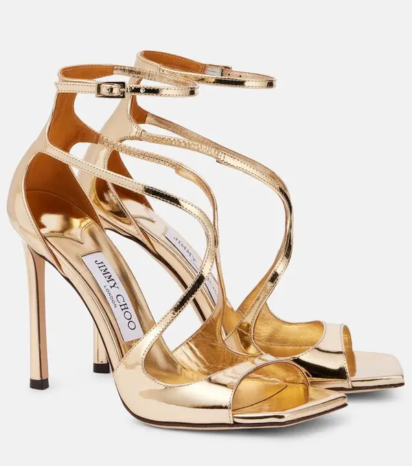 JIMMY CHOO Azia 110 Patent Leather Sandals - Gold