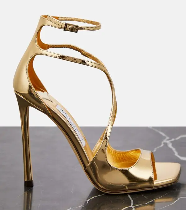 JIMMY CHOO Azia 110 Patent Leather Sandals - Gold
