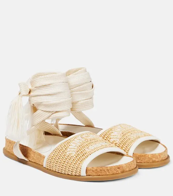 JIMMY CHOO Gal Flat Raffia Sandals - Neutrals