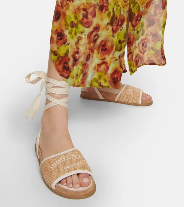 JIMMY CHOO Gal Flat Raffia Sandals