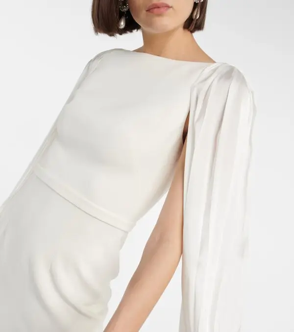 Safiyaa Essiah Crepe And Satin Midi Dress In Ivory