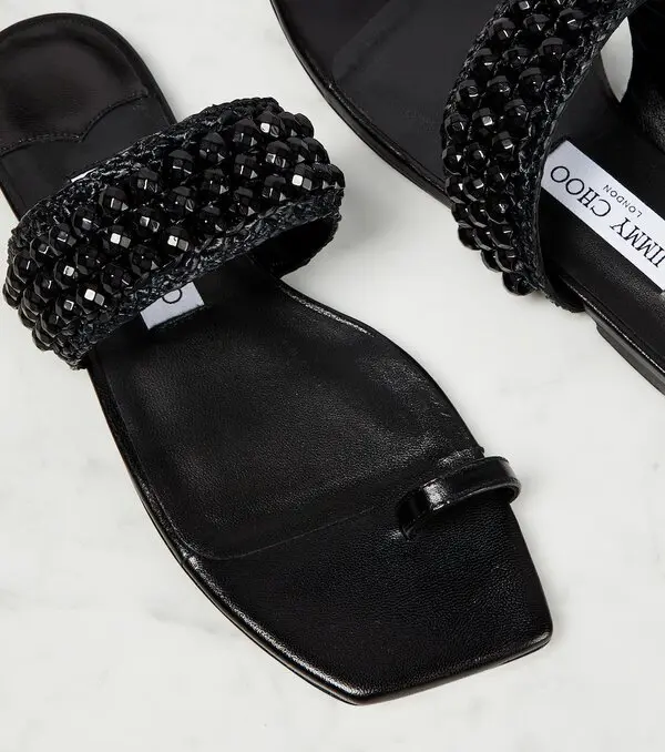 JIMMY CHOO Amoure Embellished Raffia Sandals