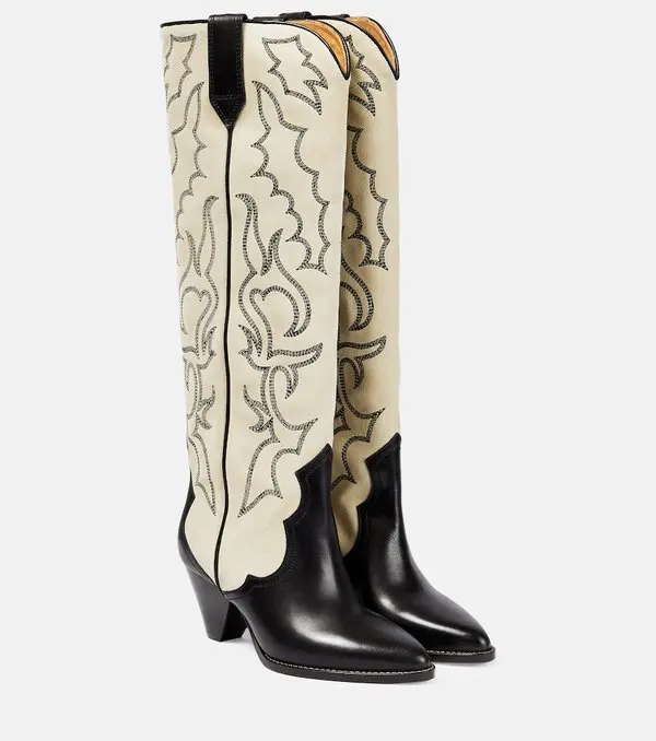 Isabel Marant Leila Leather And Suede Cowboy Boots - Beige