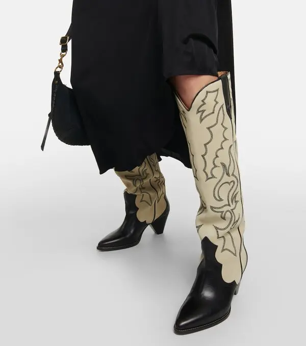 Isabel Marant Leila Leather And Suede Cowboy Boots - Beige