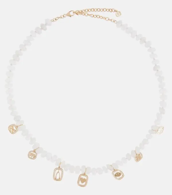 SYDNEY EVAN Multi-charm 14kt Gold Necklace With Moonstone And Diamonds