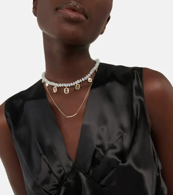 SYDNEY EVAN Multi-charm 14kt Gold Necklace With Moonstone And Diamonds