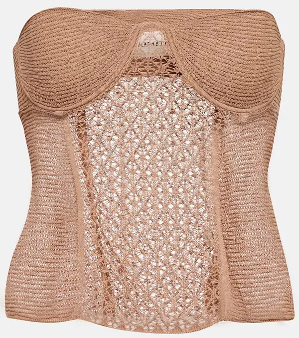 Khaite Lori Lace Knit Bustier Top - Brown