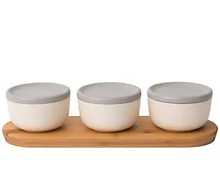 BERGHOFF Leo 3-piece Covered Bowl Set With Bamb Oo Tray - One-color