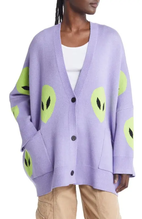 DRESSED IN LALA Boxy Oversized Printed Cardigan