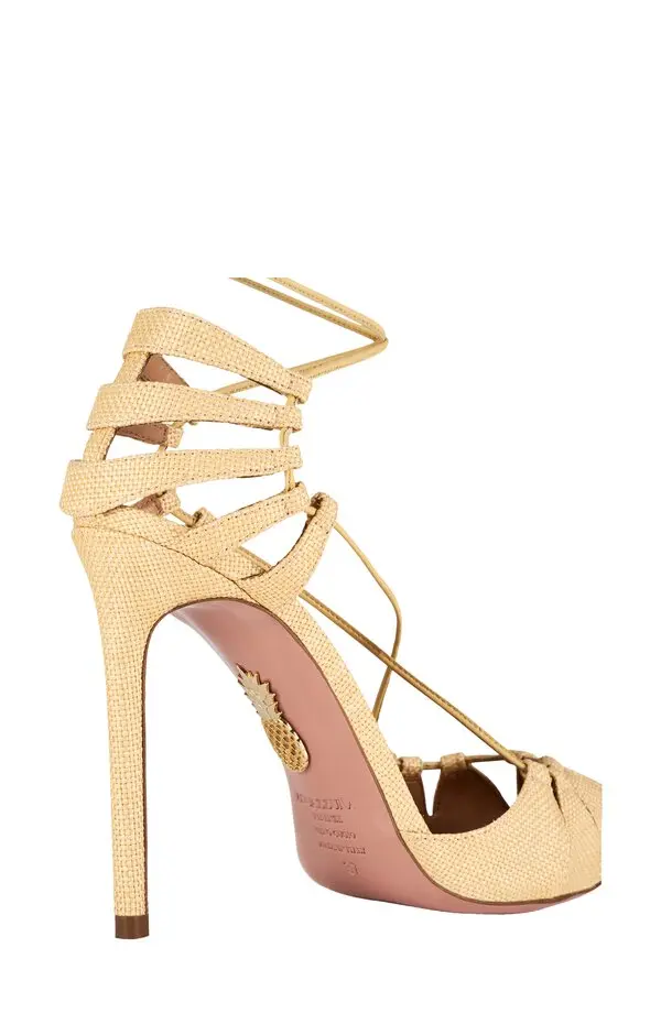 Aquazzura Bellissima Woven Raffia Stiletto Sandal In Natural