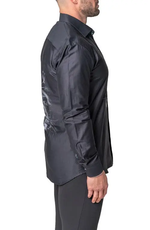 MACEOO Fibonacci Lion Crown Regular Fit Cotton Blend Button-up Shirt - Black