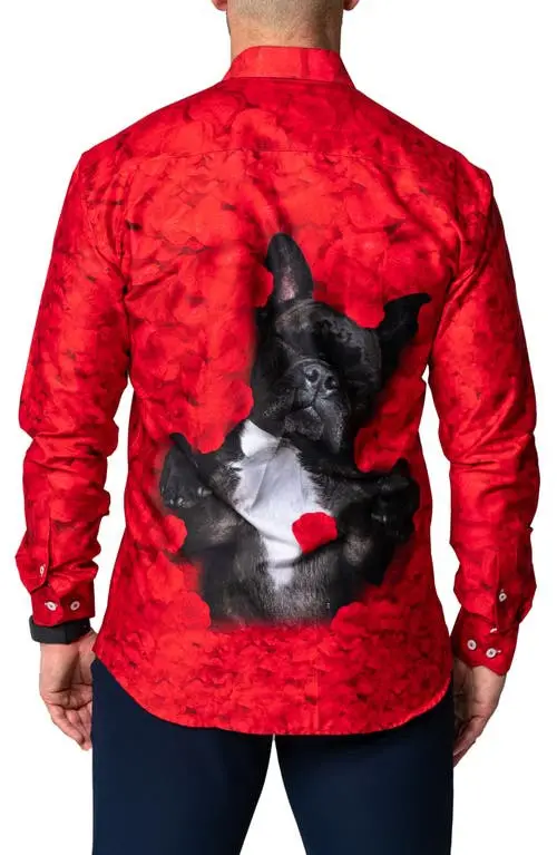 MACEOO Fibonacci Valentine's Dog Contemporary Fit Button-up Shirt - Red