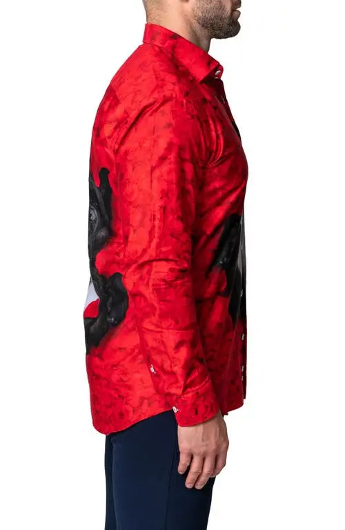 MACEOO Fibonacci Valentine's Dog Contemporary Fit Button-up Shirt - Red