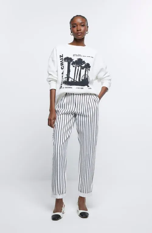 RIVER ISLAND Stripe Glitch Waist Cotton Trousers