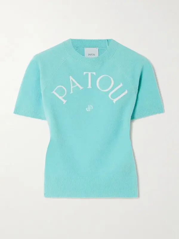 PATOU Jacquard-knit Cotton-blend Sweater - Blue