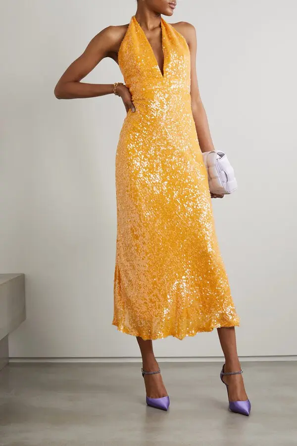 Markarian Valerie Sequined Crepe Halterneck Midi Dress In Yellow - 50% Off  | Editorialist