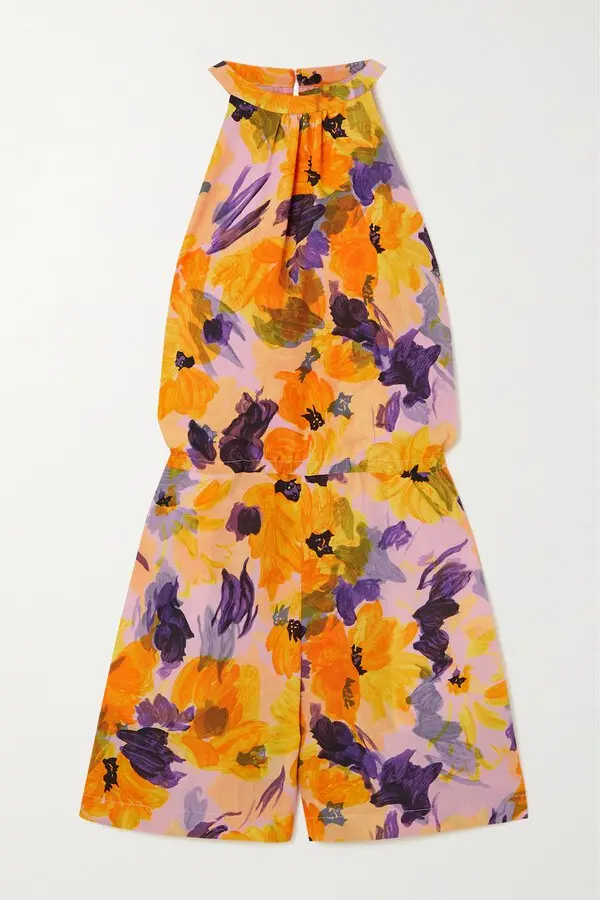 Dries Van Noten Floral-print Silk-crepe Playsuit - Purple