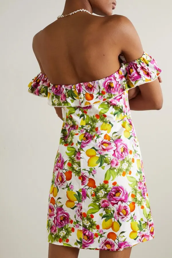 Borgo De Nor Nalani Off-The-Shoulder Floral-Print Cotton Mini Dress In Pink  - 40% Off | Editorialist