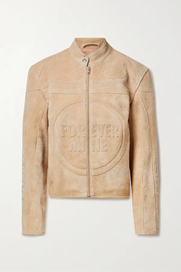 Acne Studios MANIC SUEDE AW16 レザージャケット Acne Studios AppliquéD Brushed-Suede Biker Jacket In Neutrals - 40