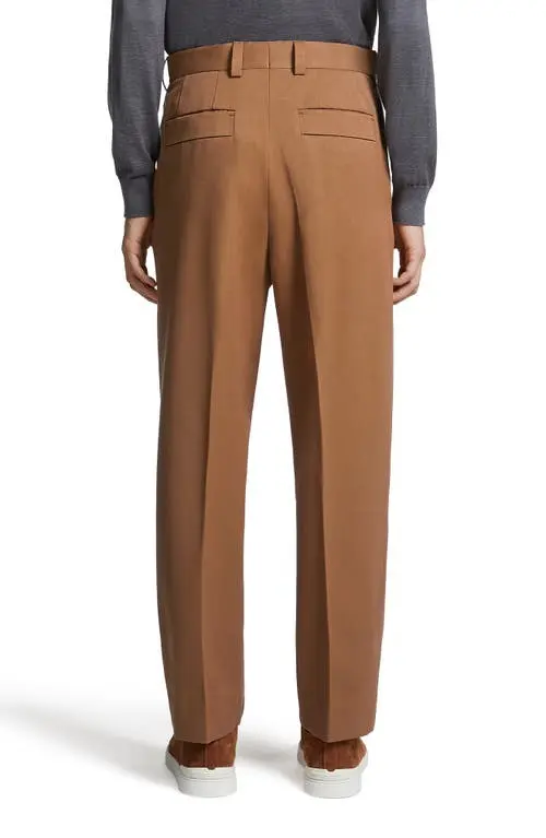 Zegna Pleated Cotton & Wool Trousers - Vicuna