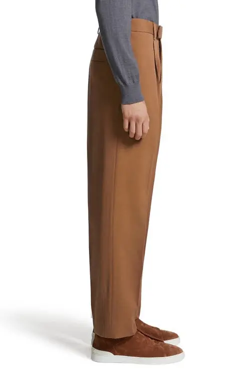 Zegna Pleated Cotton & Wool Trousers - Vicuna