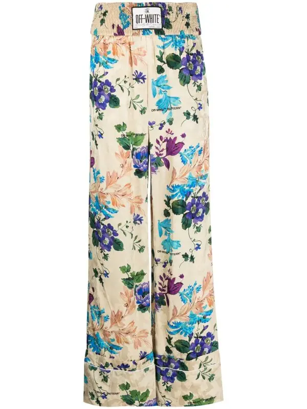 Off-White Floral-jacquard Palazzo Trousers