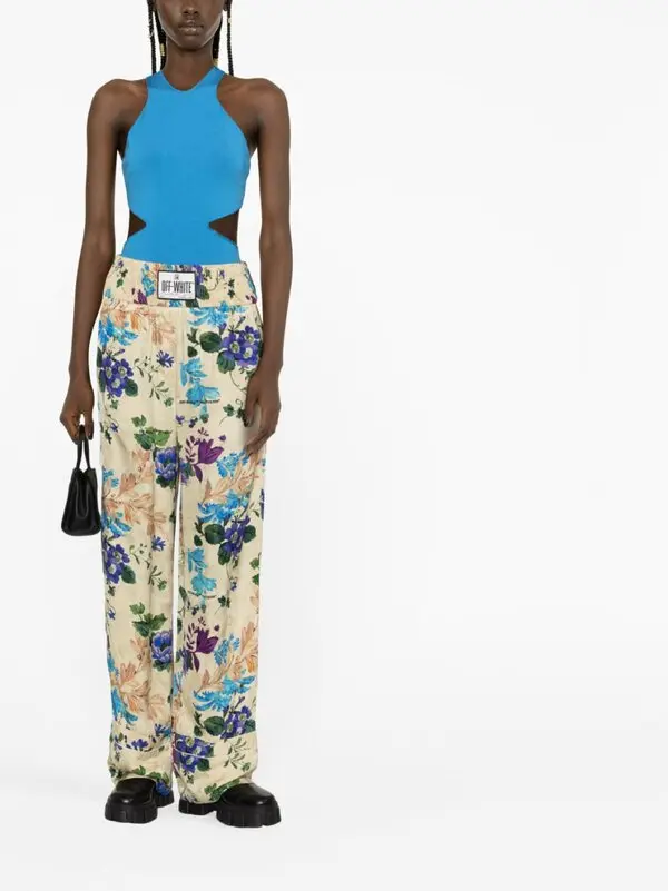 Off-White Floral-jacquard Palazzo Trousers
