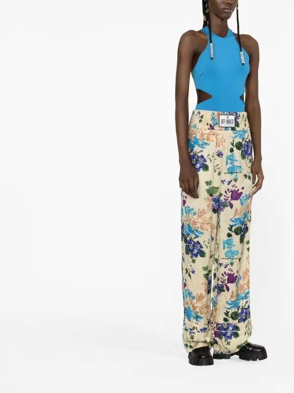 Off-White Floral-jacquard Palazzo Trousers
