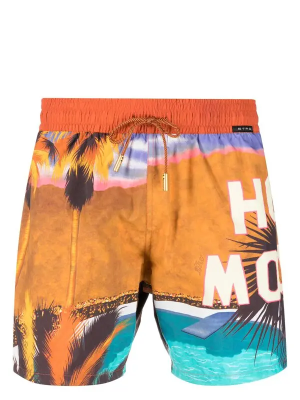 Etro Landscape-print Swim Shorts - Orange