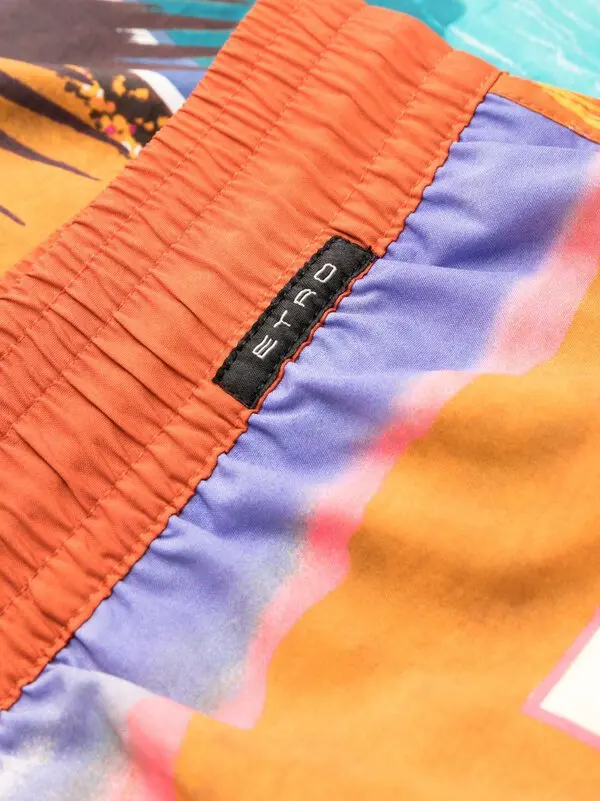 Etro Landscape-print Swim Shorts - Orange