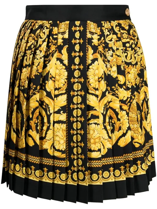 Versace Barocco-print Pleated Skirt - Black