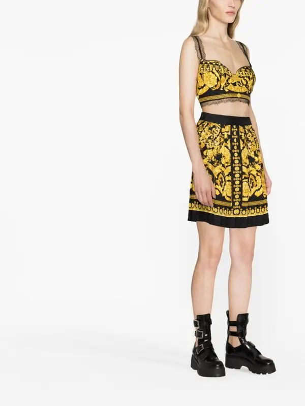 Versace Barocco-print Pleated Skirt - Black