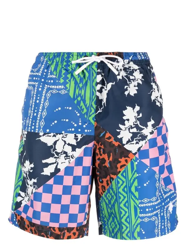 COUNTY OF MILAN Patchwork-print Swim Shorts - Blue