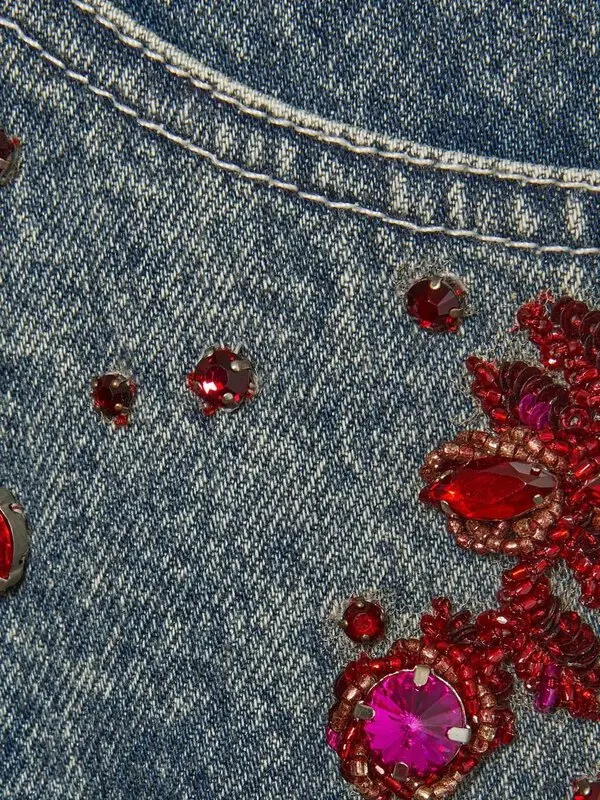Gucci Floral Sequin-embellished Denim Shorts