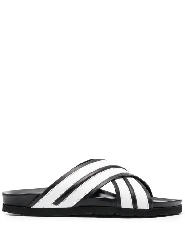 Palm Angels Striped Criss-cross Slides - Black