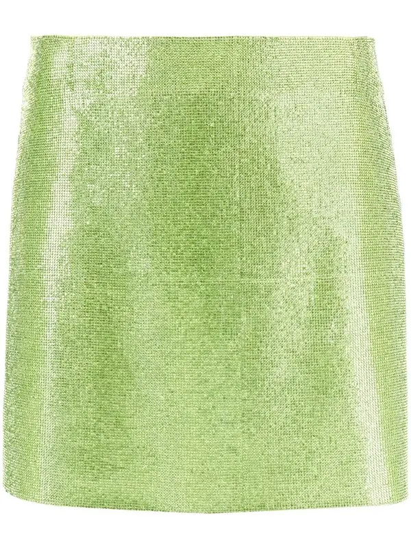 NUE Rhinestone-embellished Silk Mini Skirt - Green